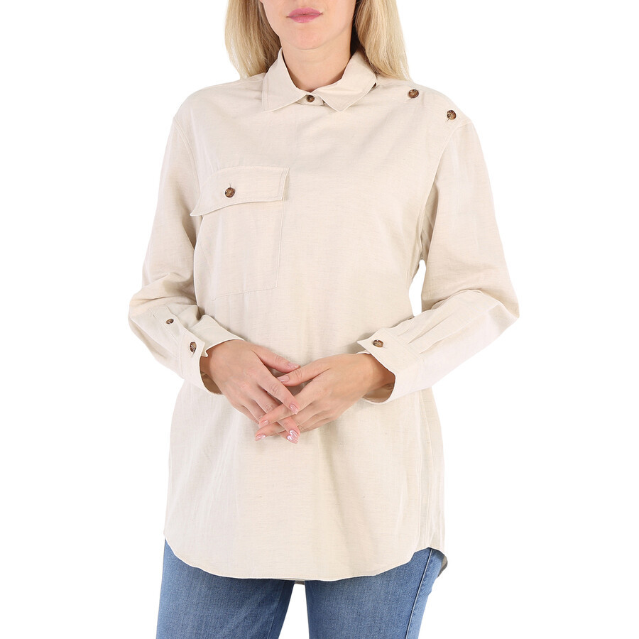 Burberry Ladies Ecru Oversize Cotton Hemp Wrap Shirt, Brand Size 2 (US ...