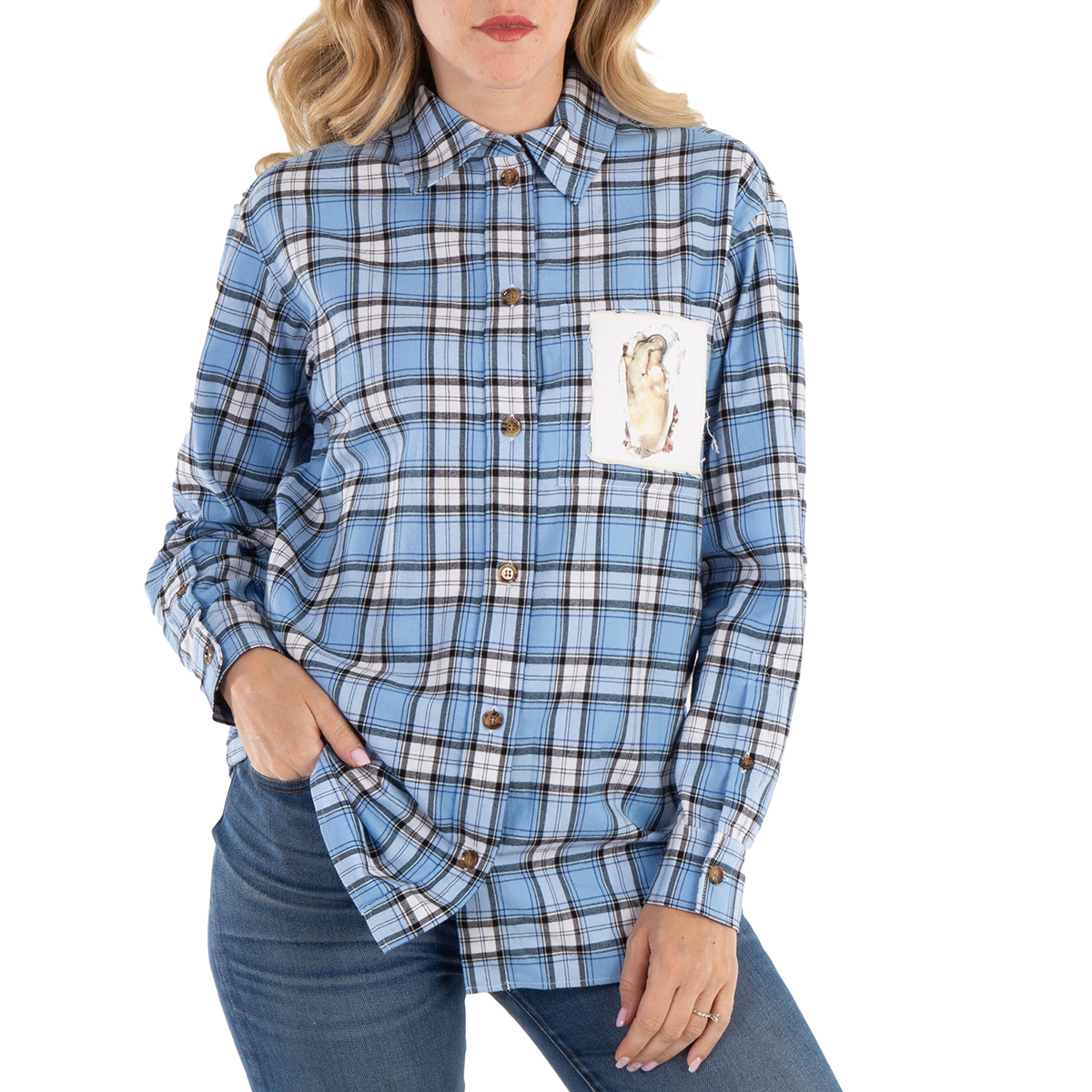 Burberry Ladies Pale Blue Claire Check Shirt, Brand Size 4 (US Size 2 ...