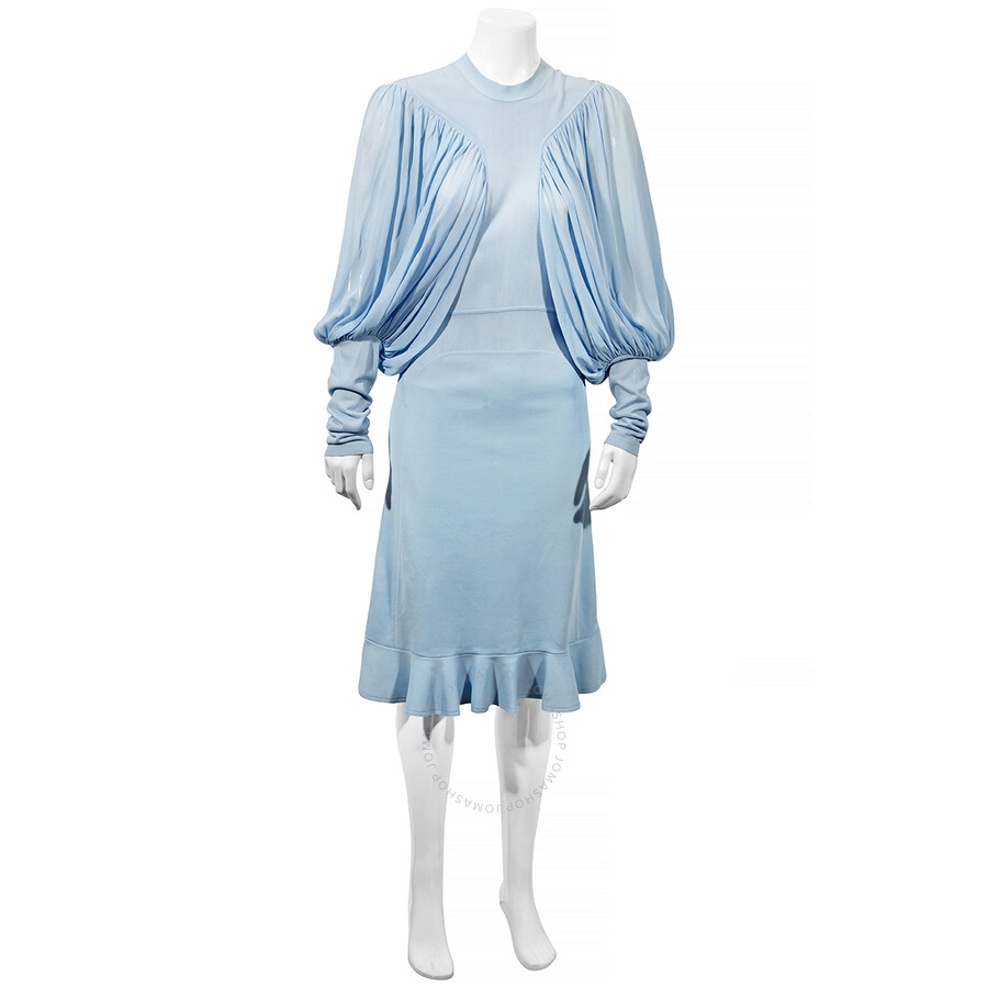Burberry Ladies Pale Blue Puff-sleeve Jersey Dress | ModeSens