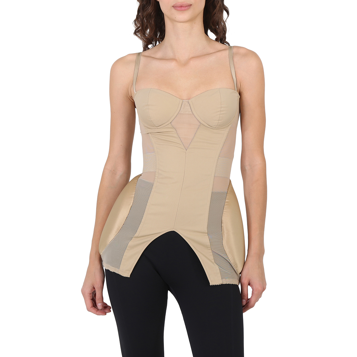 Burberry Ladies Pale Honey Padded Cotton And Mesh Silk Panel Corset ...