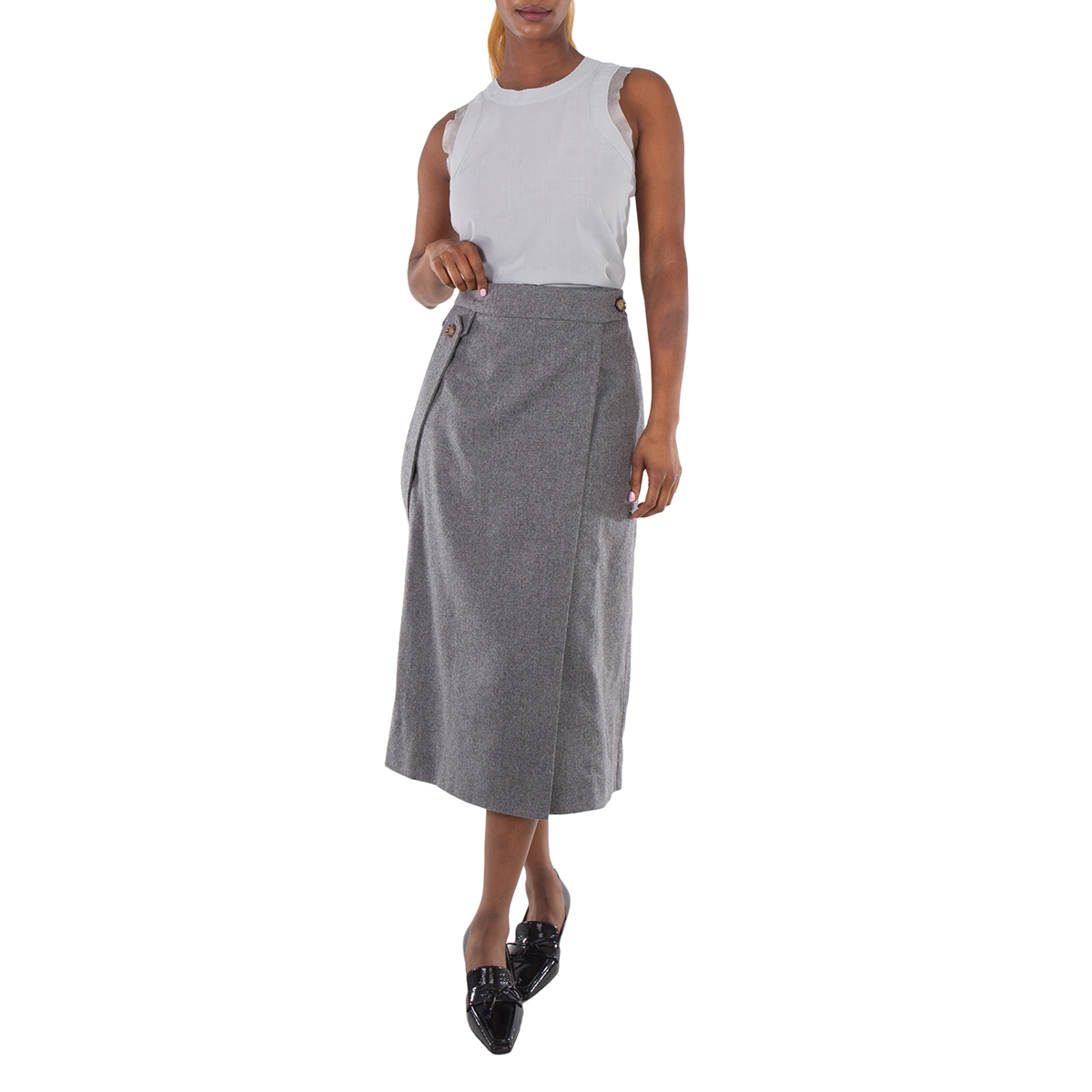 Burberry Sariah Mid Grey Melange Detachable Belt Wool Cashmere Wrap ...