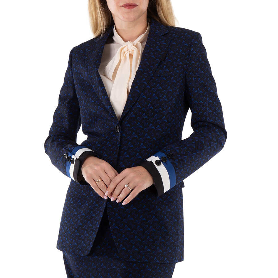 Burberry Ladies Sidon Deep Royal Blue Monogram-Print Jacket, Brand Size ...