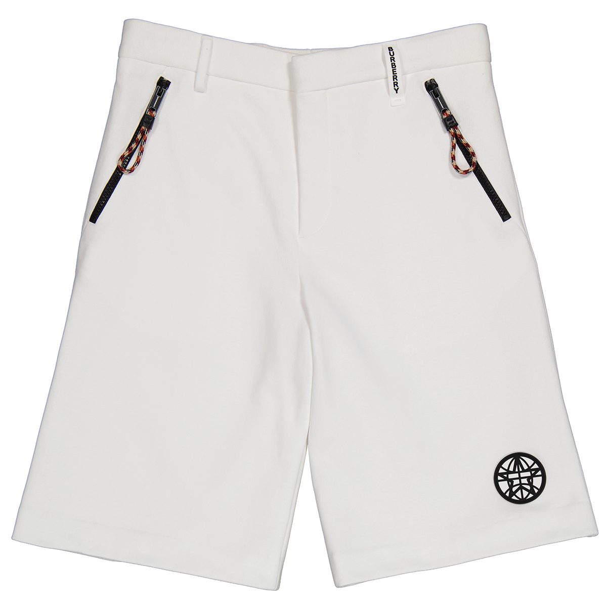 Burberry Men's Optic White Globe Graphic Cotton Tailored Shorts, Brand ...