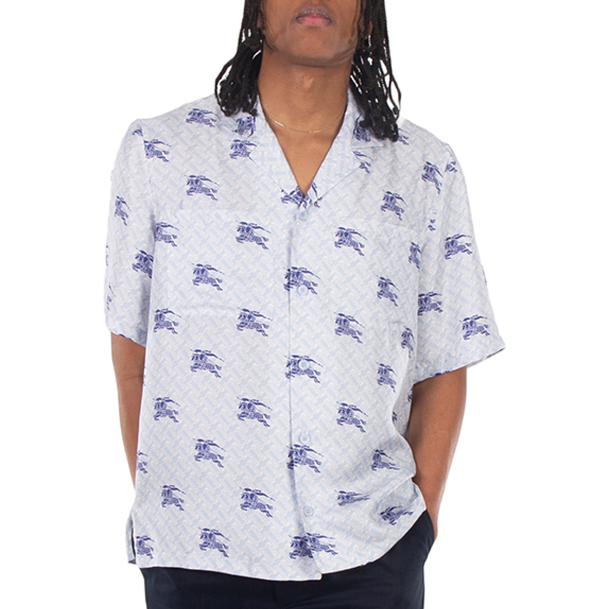 Burberry Men's Prestonwood EKD Monogram Silk Shirt, Size Small 8072075 ...