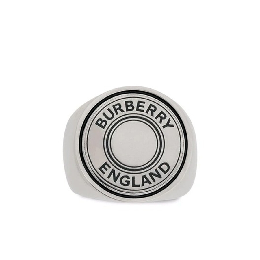 Burberry Men's Vintage Silver Round Logo Signet Ring, Size Large ...
