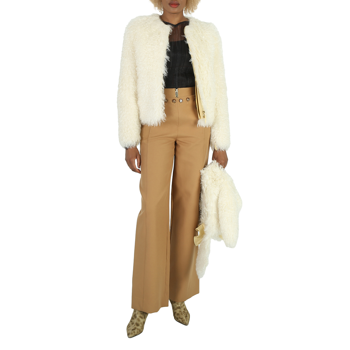 Burberry Mohair Blend Teddy Jacket In Natural White, Brand Size 4 (US ...