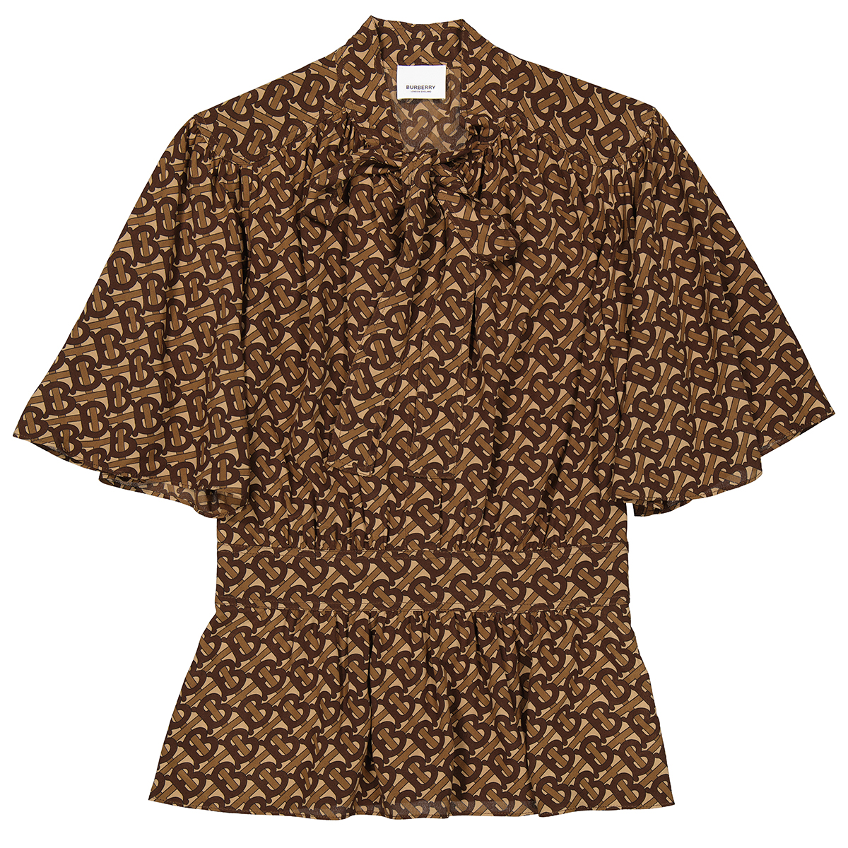 Burberry Monogram Print Silk Blouse in Bridle Brown, Brand Size 2 (US ...