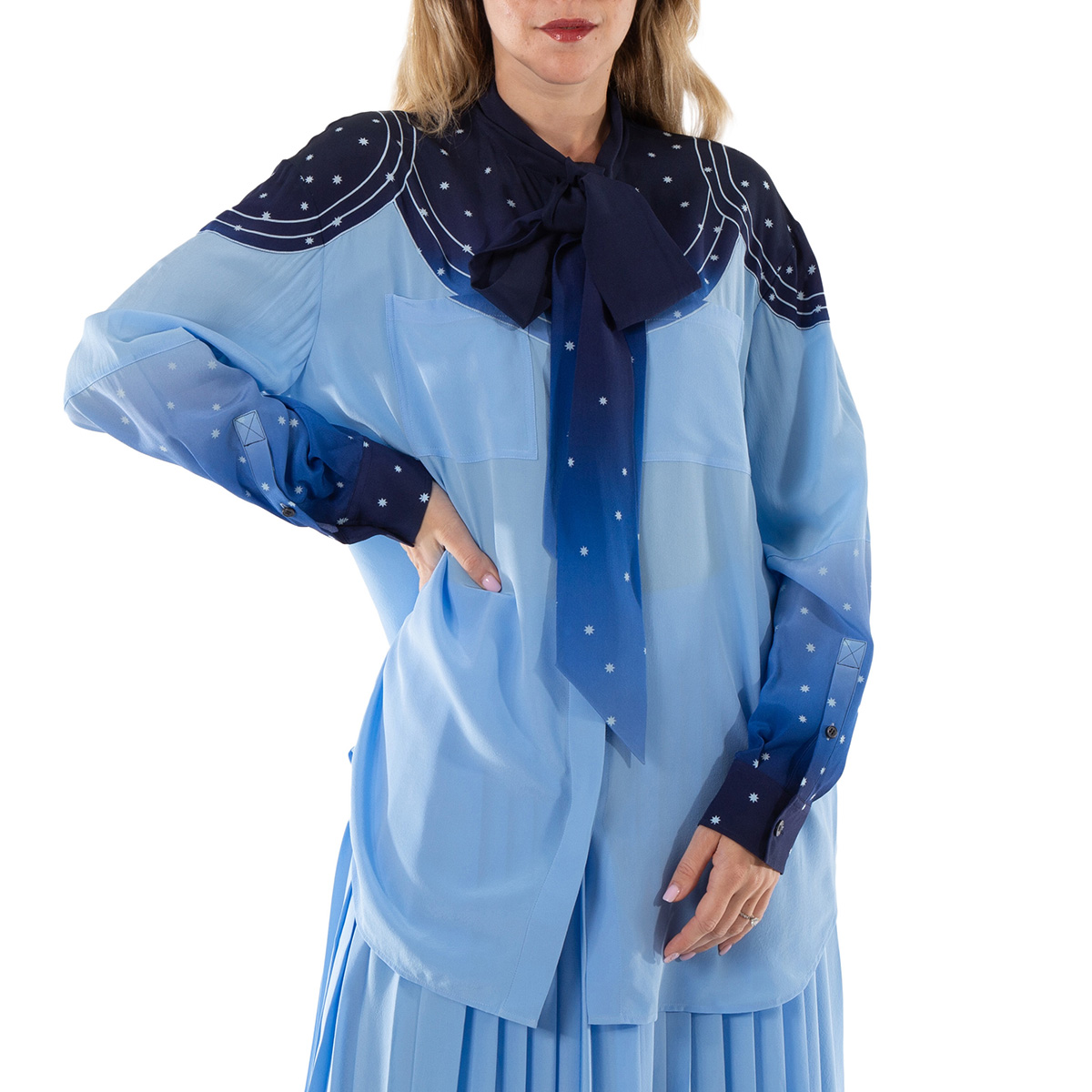 Burberry Soft Cornflower Blue Bindie Constellation-Print Silk Blouse ...