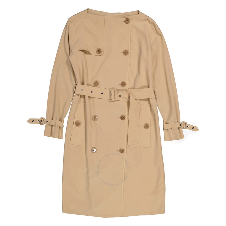 Burberry Soft Fawn Crepe De Chine Boat-Neck Trench Dress, Brand Size 10 ...
