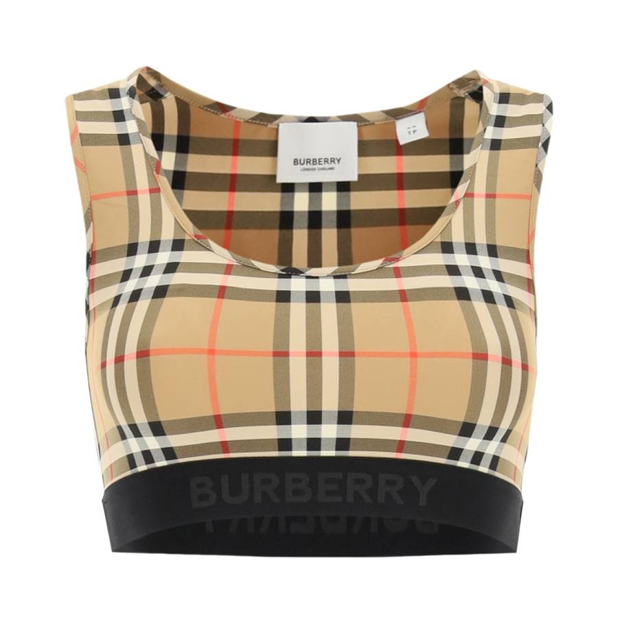 Burberry Vintage Check-Printed Sports Bra, Size Large 8049477 ...