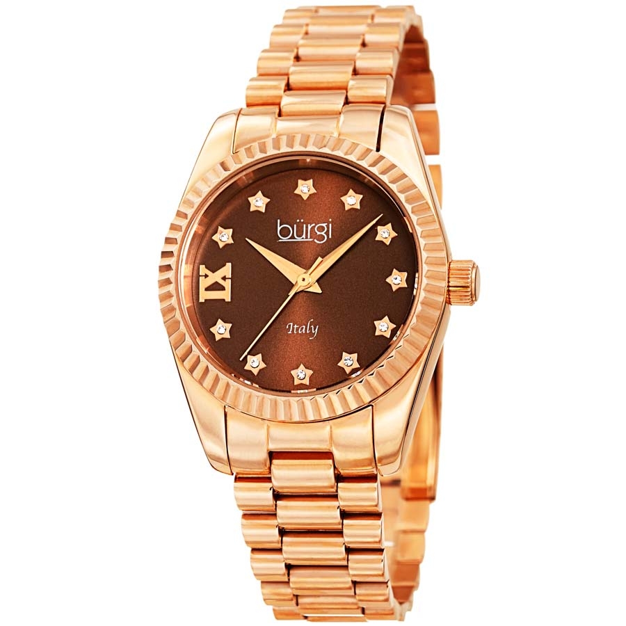 Burgi Designer Quartz Crystal Brown Dial Ladies Watch BUR194RGBR ...