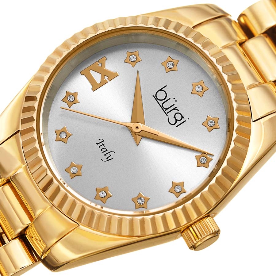 Burgi Designer Quartz Crystal Silver Dial Ladies Watch BUR194YG - Burgi ...