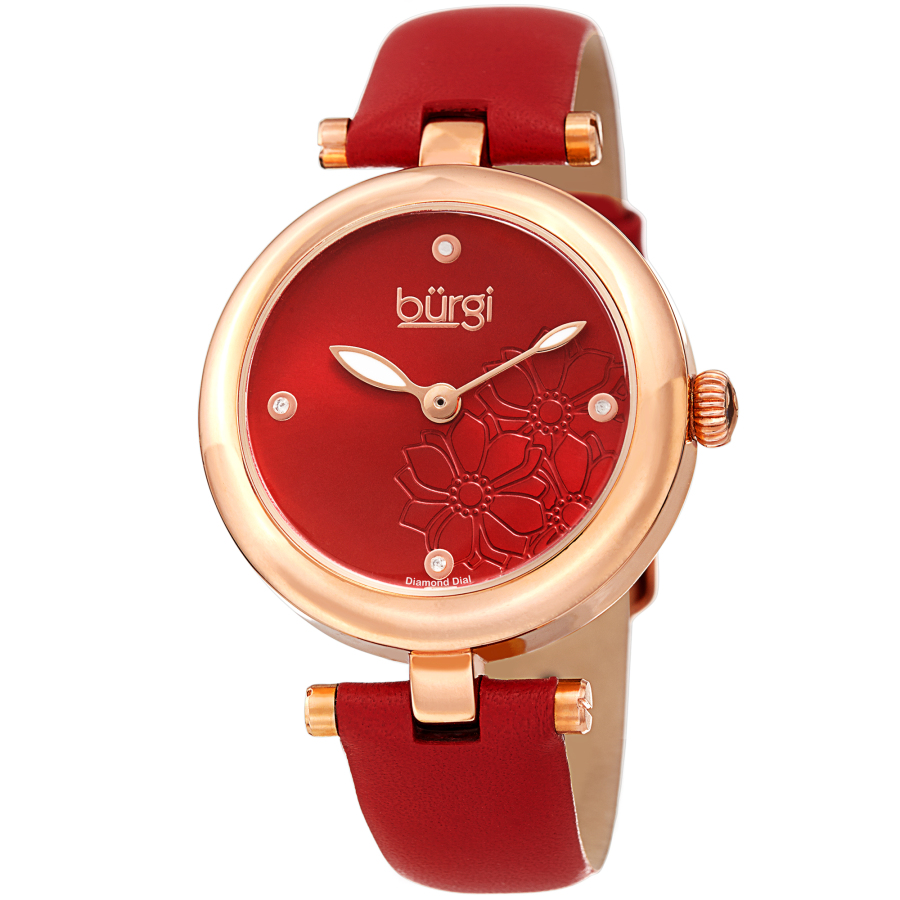 Burgi Flower Marker Quartz Diamond Red Dial Ladies Watch BUR197RD ...