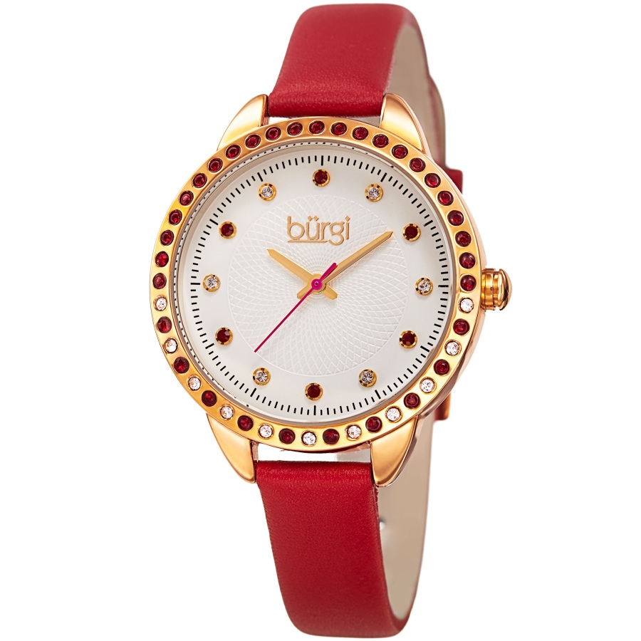 Burgi Quartz Crystal Silver Dial Ladies Watch BUR161RD 848572096676 ...