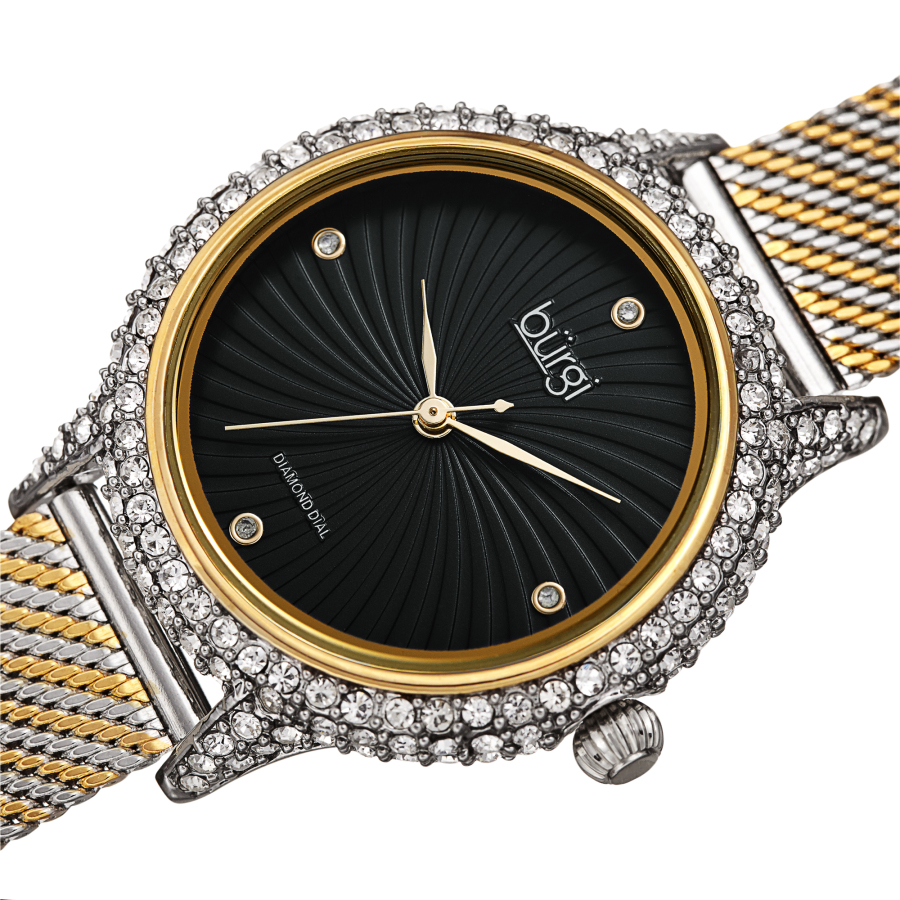 Burgi Quartz Diamond Black Dial Ladies Watch BUR250TTG - Burgi ...