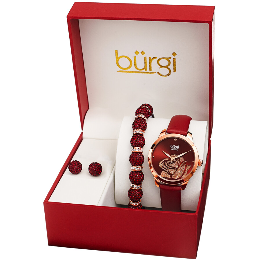 Burgi Quartz Diamond Red Dial Ladies Watch BUR244RD-S 842106144437 ...