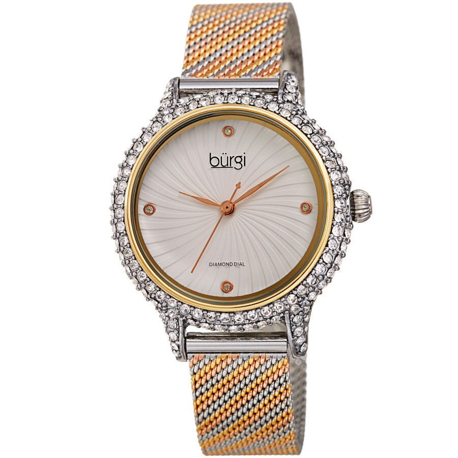 Burgi Quartz Diamond Silver Dial Ladies Watch BUR250TRI 842106145069 ...