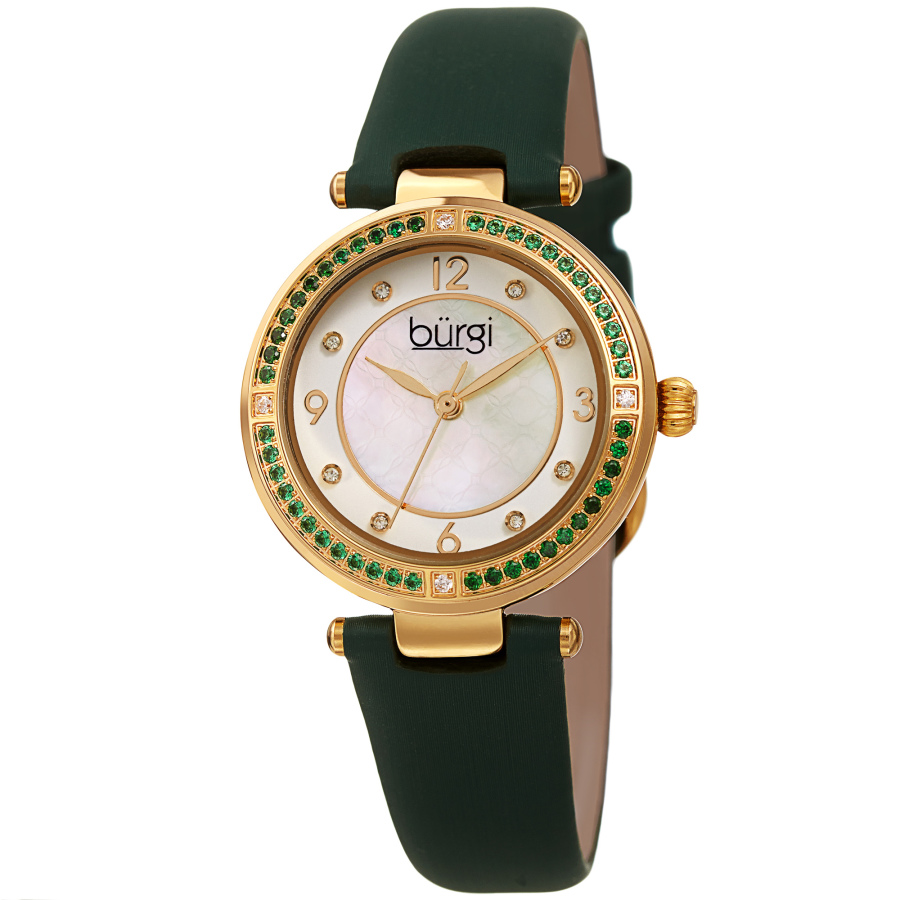 Burgi Quartz White Dial Green Leather Ladies Watch BUR251GN ...