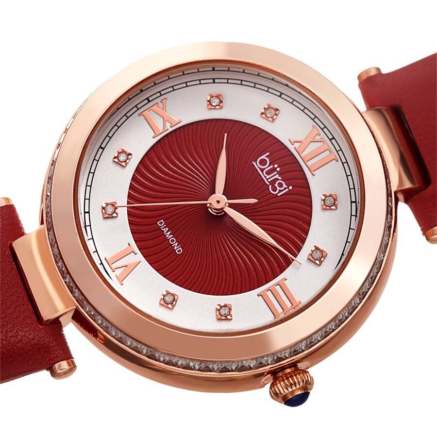 Burgi Red Dial Leather Ladies Watch BUR202RD - Burgi - Watches - Jomashop