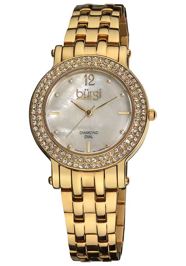 Burgi White Mother of Pearl Dial Ladies Watch BUR079YG 848572021388 ...