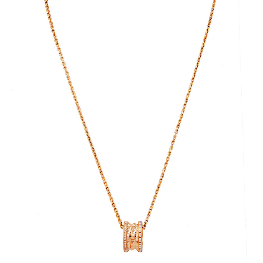 Bvlgari B.zero1 Rock Pendant Necklace in 18K Rose Gold with Pave ...