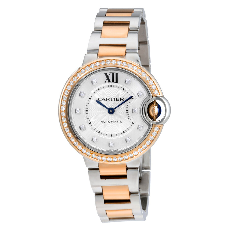 Cartier Ballon Bleu Silver Diamond Dial Steel and Rose Gold Ladies ...