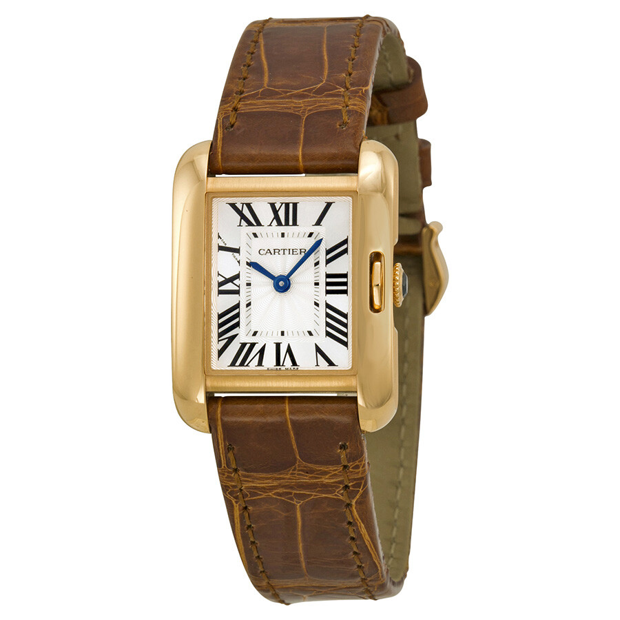 Cartier Tank Anglaise Silver Dial 18k Rose Gold Brown Leather Small ...