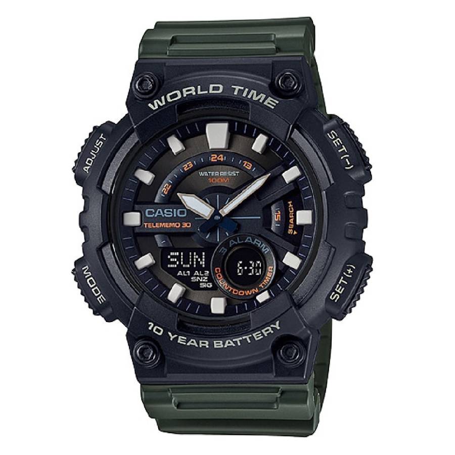 Casio Alarm World Time Quartz Analog-Digital Black Dial Men's Watch AEQ ...