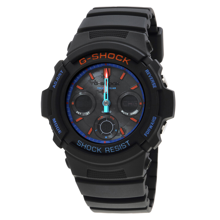 Casio G-Shock Alarm World Time Analog-Digital Black Dial Watch AWR ...