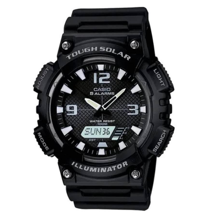 Casio Solar Powered 5 Alarms Analog-Digital Black Dial Watch AQS810W ...