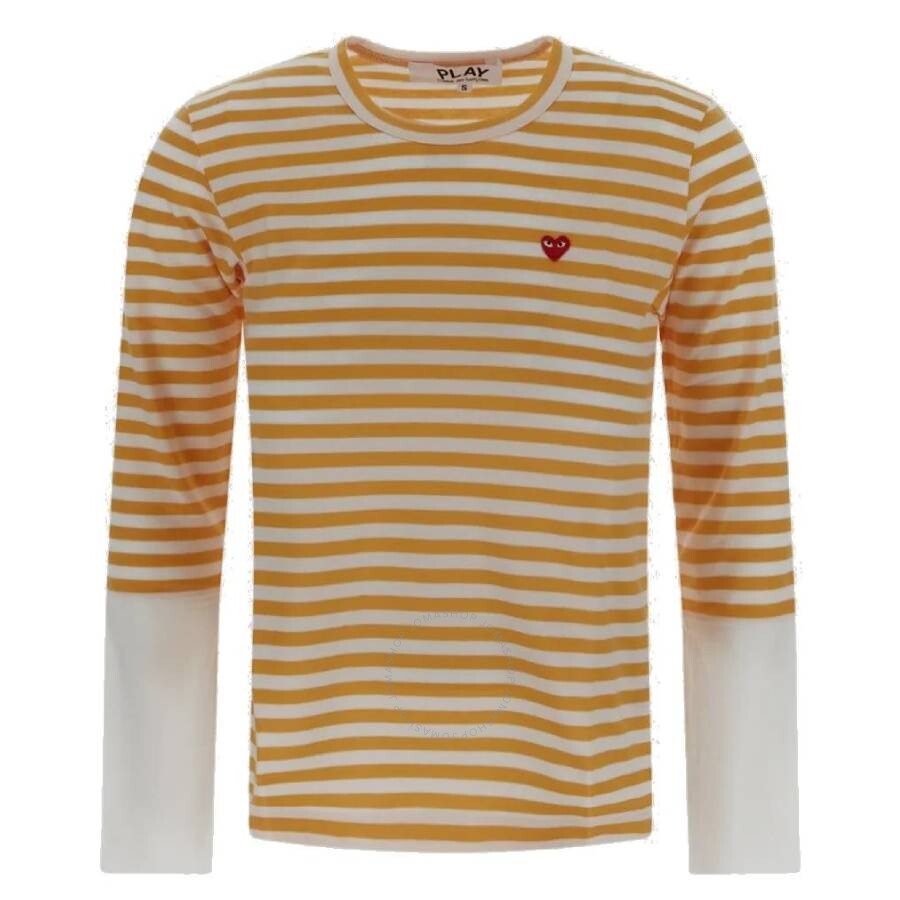 Cdg Play Horizontal-Stripe Heart Emblem Long-Sleeve T-Shirt, Size Large ...