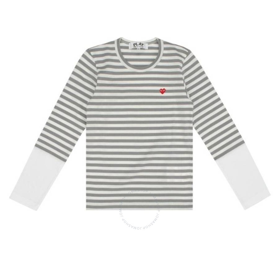 Cdg Play Horizontal-Stripe Heart Emblem Long-Sleeve T-Shirt, Size Large ...