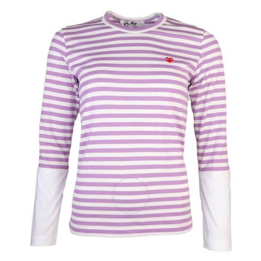 Cdg Play Horizontal-Stripe Heart Emblem Long-Sleeve T-Shirt, Size X ...