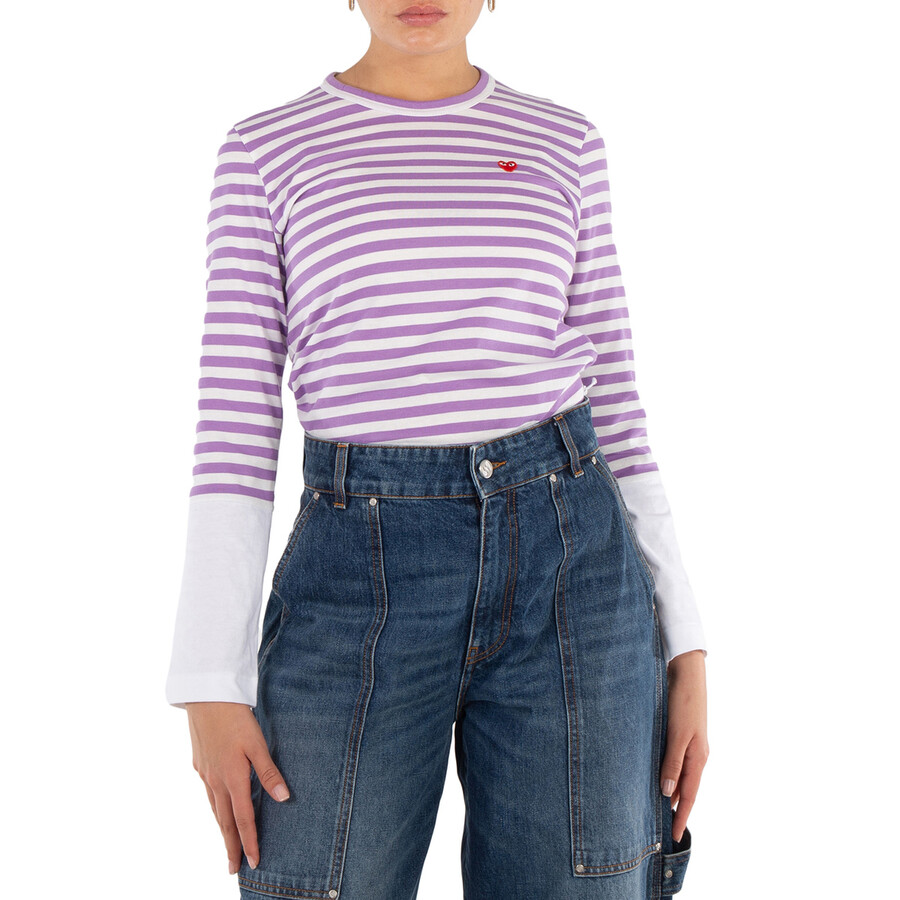 Comme Des Garcons Cdg Play Horizontal-Stripe Heart Emblem Long-Sleeve T ...