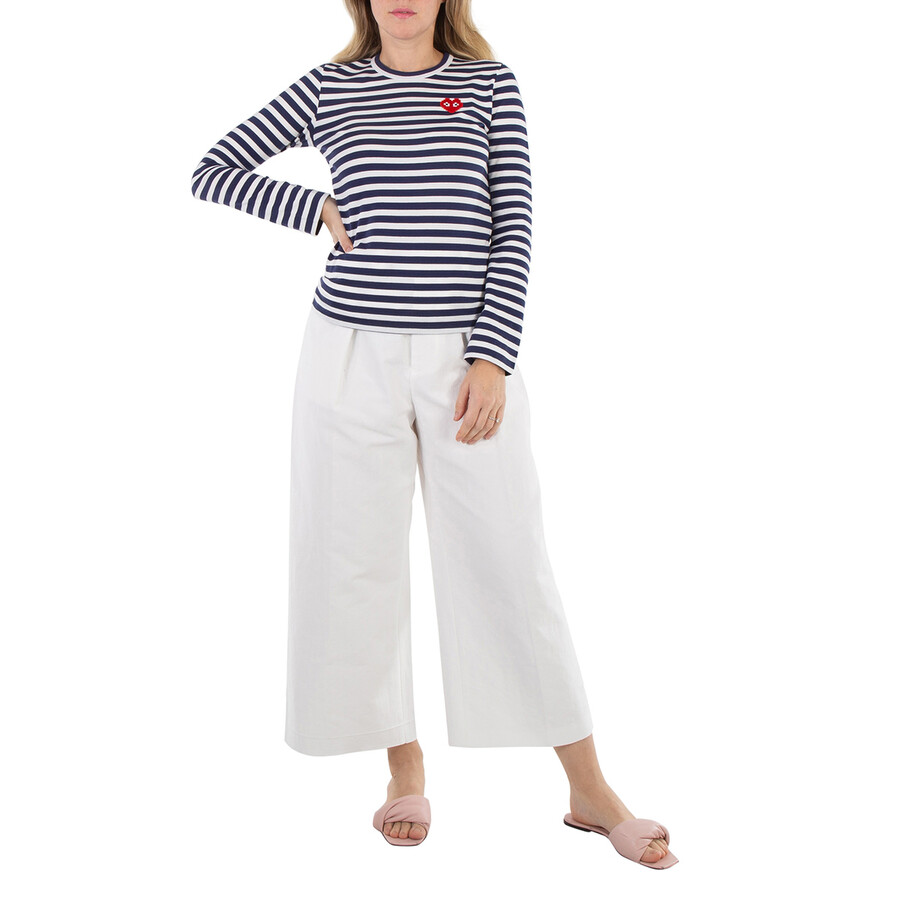 Comme Des Garcons Cdg Play Invader Heart Pixel Stripe Long-Sleeve T ...