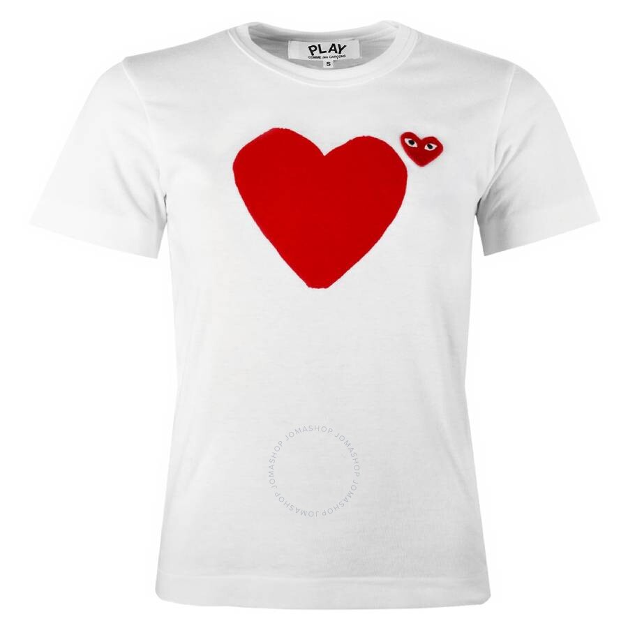 Cdg Play Red Heart Emblem T-Shirt In White, Size X-Small P1T221-White ...