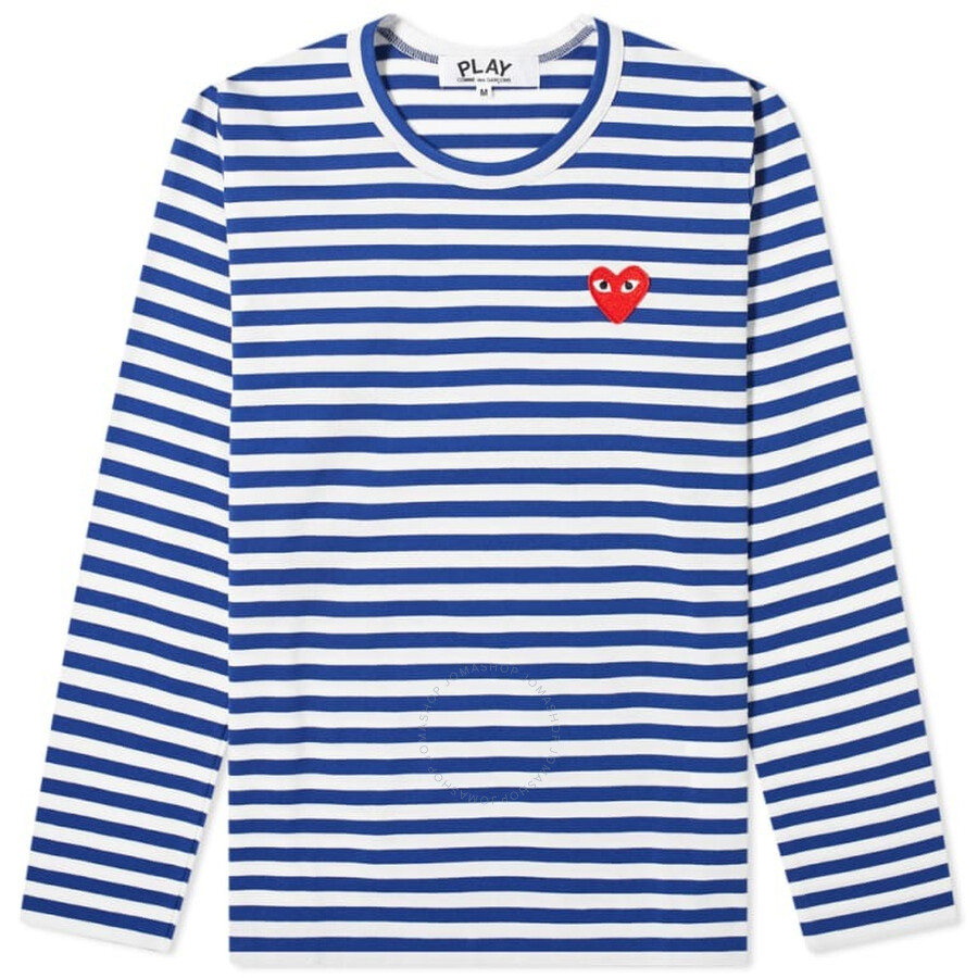 Cdg Play Striped Heart Emblem Long-Sleeve T-Shirt, Size X-Small P1T163 ...