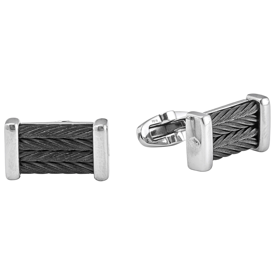 Charriol Chevron Men's Steel Cable Cufflinks- Grey/ Black 01-03-1174-0 ...