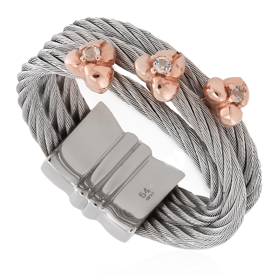 Charriol Malia White Topaz Stainless Steel Cable Ring With Rose Gold ...