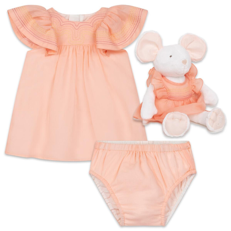 Chloe Girls Orange Embroidered Detail Cotton Dress Set, Size 9M C9K210 ...