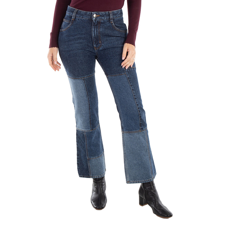 Chloé Ladies Multicolor Blue Patchwork Cropped Flared Jeans, Brand Size ...