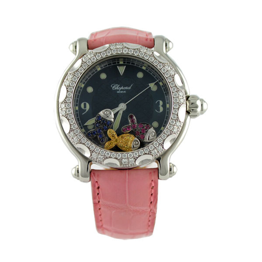 Chopard Happy Beach Black Dial Pink Leather Ladies Watch 288914 ...