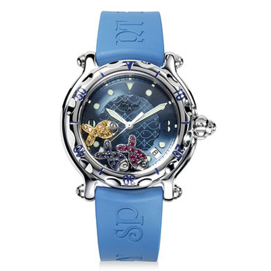 Chopard Happy Beach Blue Diamond Blue Rubber Ladies Watch 288347-3012 ...