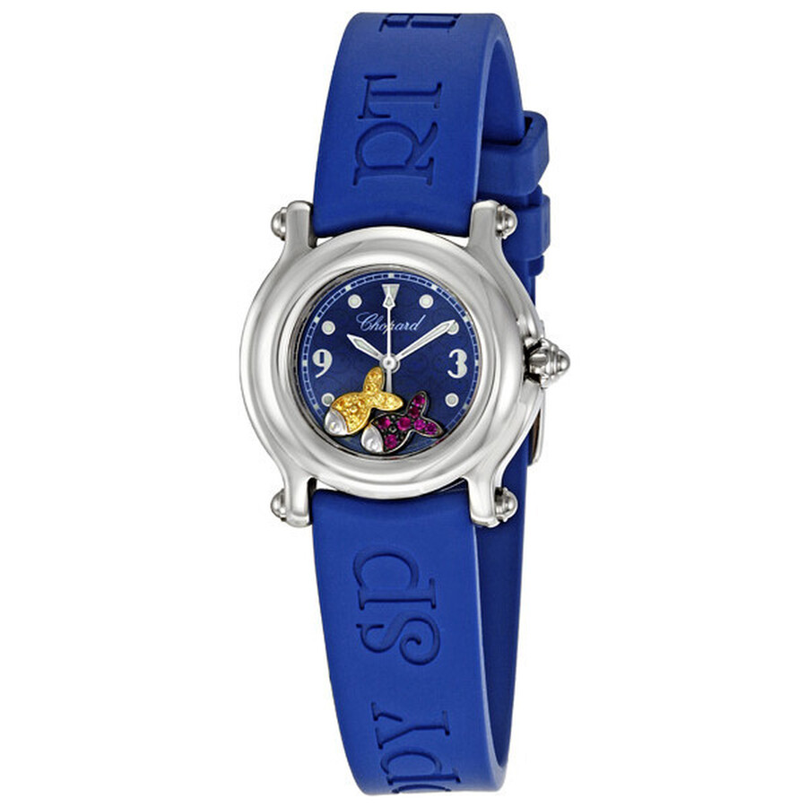 Chopard Happy Beach Jeweled Fish Steel Blue Mini Ladies Watch 27/8923 ...