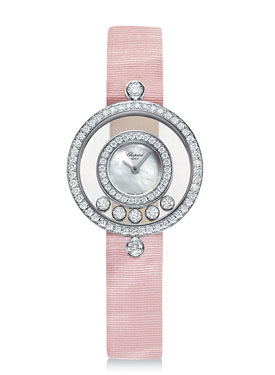 Chopard Happy Diamonds Mother of Pearl Dial Pink Fabric Strap Ladies ...