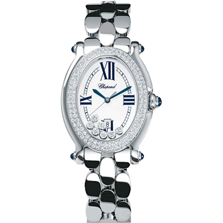 Chopard Happy Sport Oval White Dial 18kt White Gold Diamond Ladies ...
