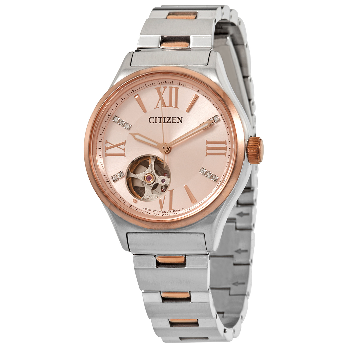 Citizen Automatic Crystal Rose Dial Two-tone Ladies Watch PC1009-51W ...