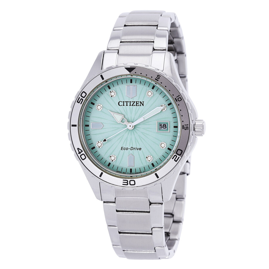 Citizen Marine Lady Crystal Eco-Drive Green Dial Watch FE6170-88L ...
