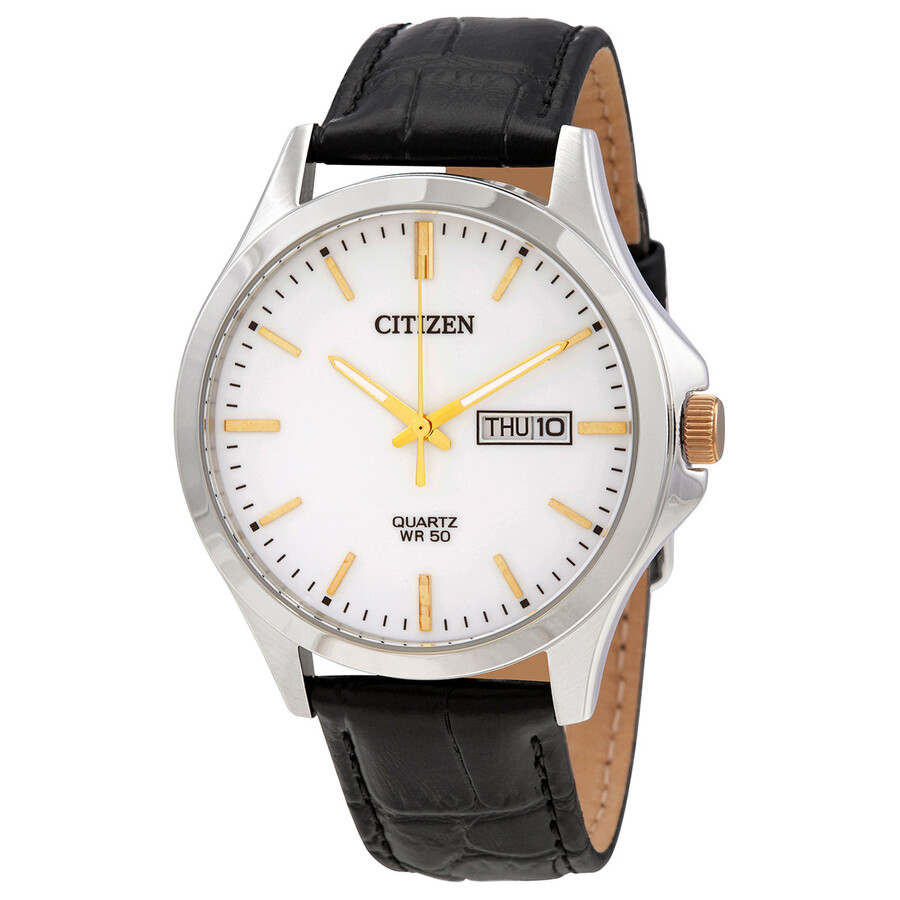Citizen Quartz White Dial Black Leather Men's Watch BF2009-11A ...