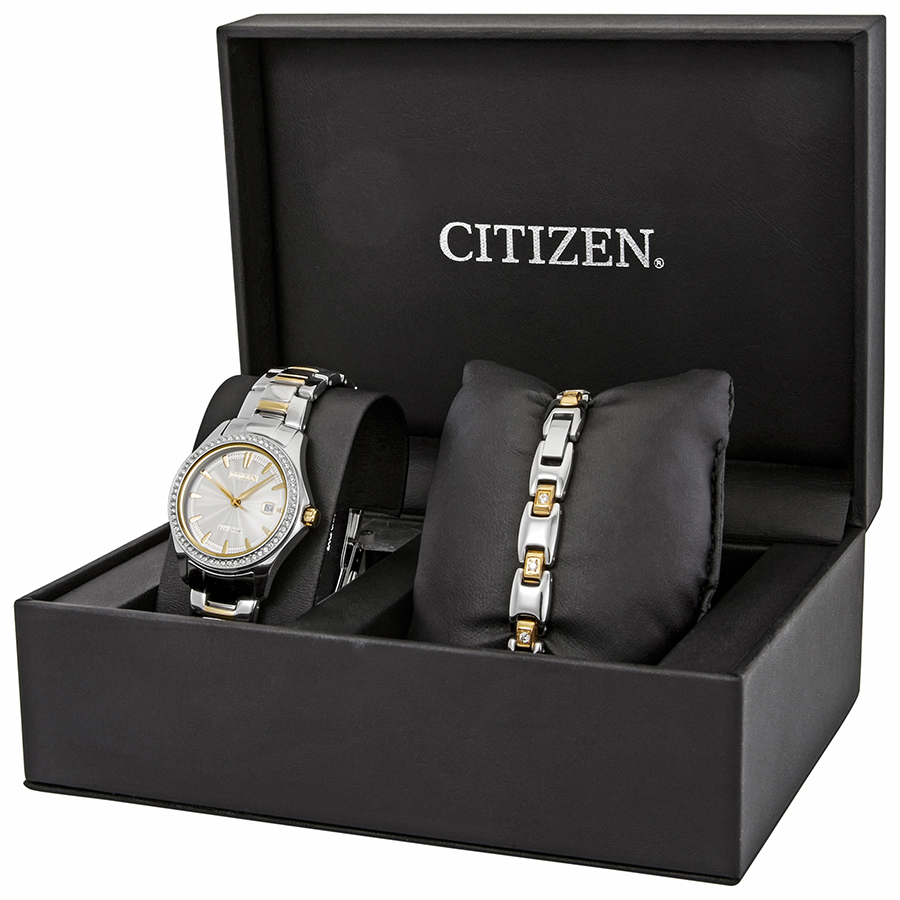 Citizen Silhouette Crystal Silver Dial Ladies Watch Set FE1144-69A ...